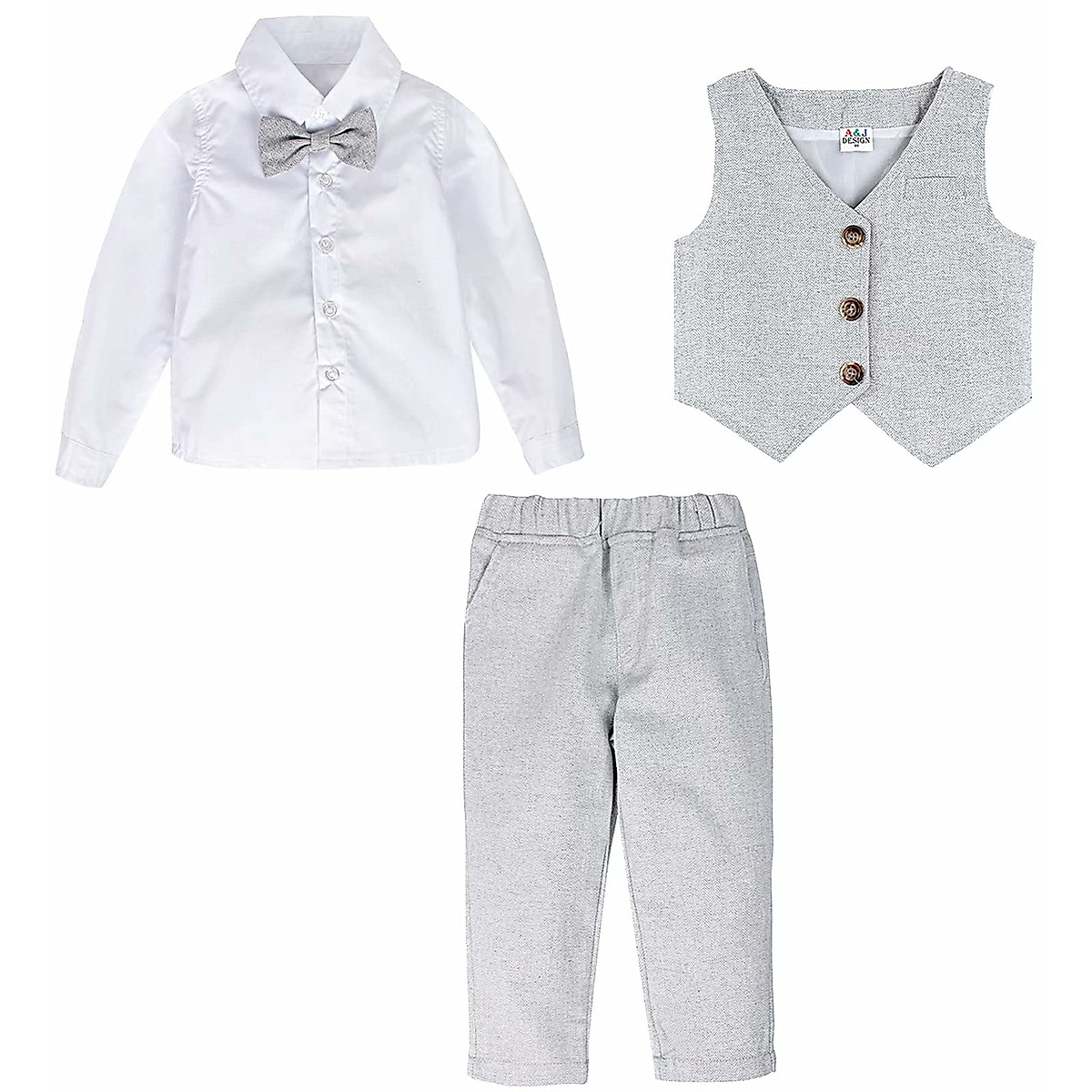A&J DESIGN Toddler Suit for Boys Gentleman Wedding Church Photoshoot Formal Ring Bearer Outfit Dress Clothes Set Light Gray 2-3T