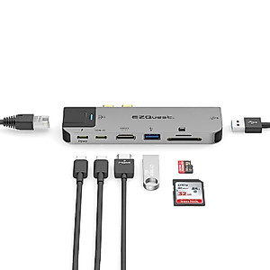 EZQuest USB C Hub - 8 in 2 USB C Docking Station - HDMI 4K 60Hz, Ethernet, Thunderbolt 3-40Gb/s with 100W USB-C 3.0 PD (FRS), 1X USB-C 10Gbs, 2X USB 3.0 Ports, SD & Micro SD - for MacBook Pro and Air
