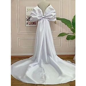 Mouccy Black Halloween Cape with Big Bow Satin Wedding Bridal Cloak Detachable Bridal Wraps with Sleeves Detachable Train