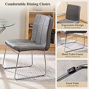 5 Pieces, Dinner Table Set for 4, Dining Table Set for 4, 1 Round Glass Dining Table and 4 Faux Leather Kitchen Chairs for Dining Room, Small Space, Apartment, Living Room, Chrome Metal Legs, Grey