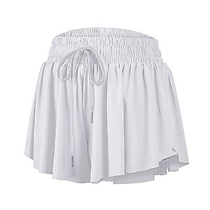 Flowy Women's Athletic Shorts Workout Running Gym Yoga Tennis Golf Skirt Sport Active Butterfly Skort with Pockets Cute Comfy Lounge Spandex Sweat Pants Trendy Clothes Casual Summer Outfits White XL