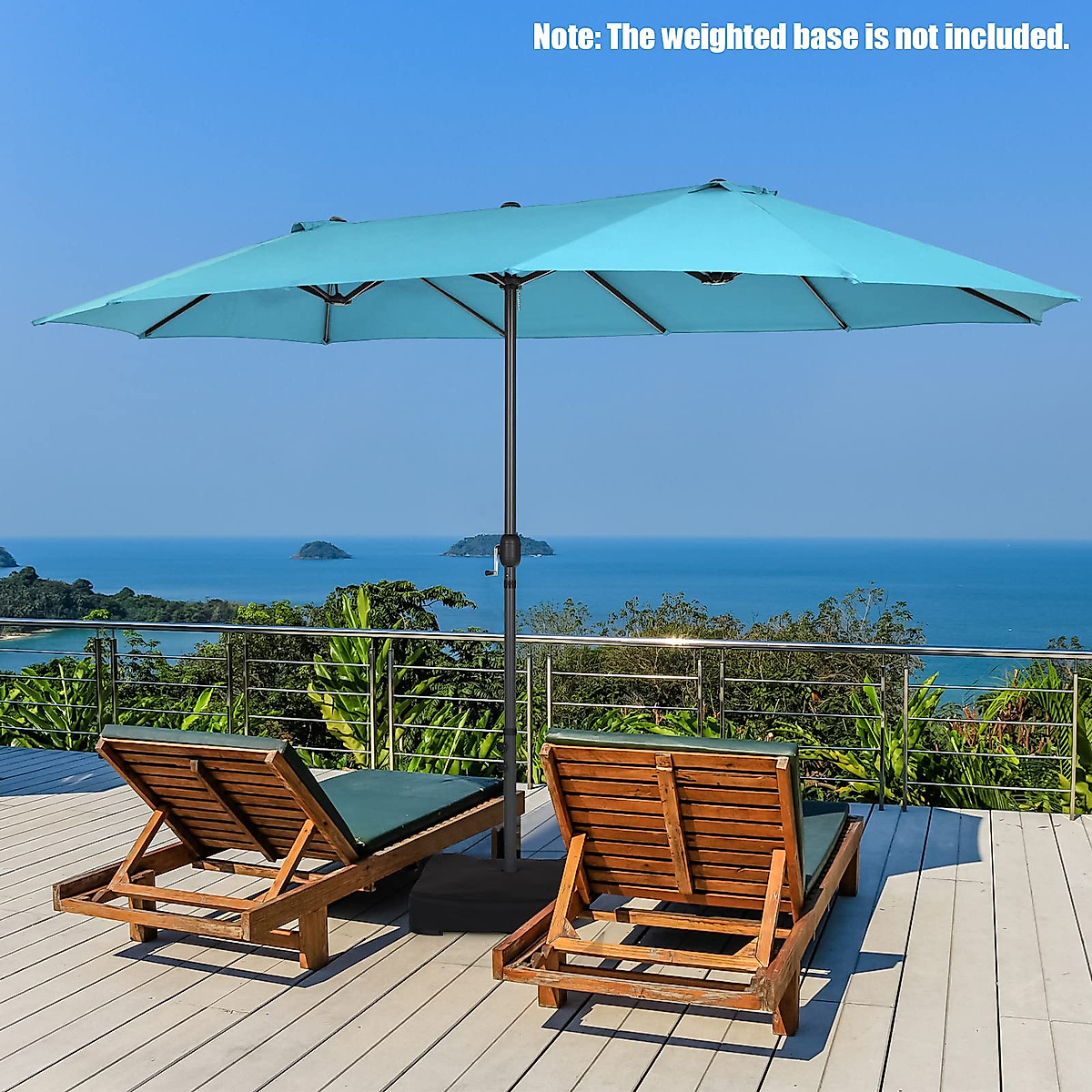 Tangkula 15Ft Double-Sided Patio Umbrella, Outdoor Extra Large Umbrella W/Hand-Crank System & Air Vents, Market Twin Umbrella W/ 12-Rib Sturdy Metal Frame for Poolside, Garden Backyard (Turquoise)