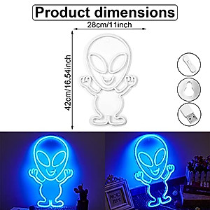Rosnek Neon Light Alien LED Sign,Light Up Sign with Durable Acrylic Panel,Neon Signs Cool Novelty Night Light USB for Bedroom,Room,Wall,Bar,Party,Teenage Birthday’s Gift