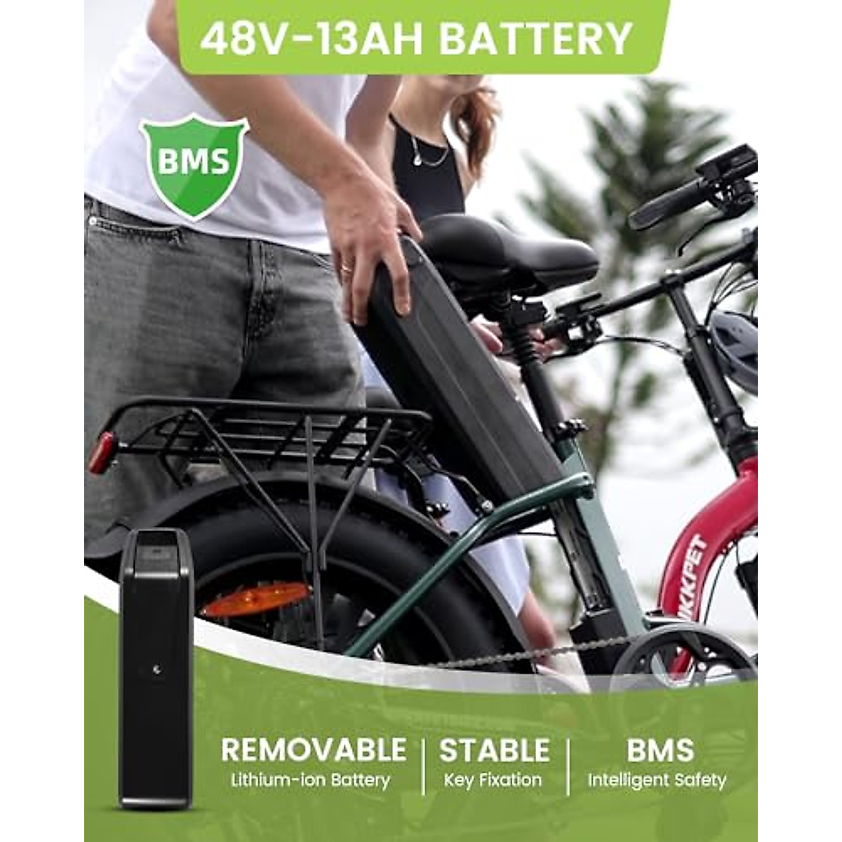 Mukkpet GL Electric Bike for Adults,Peak 1500W Foldable Ebike,28MPH 65Miles Electric Bike with 48V 15AH Removable Battery,20" X 4.0 Fat Tire Electric Bike,7 Speed