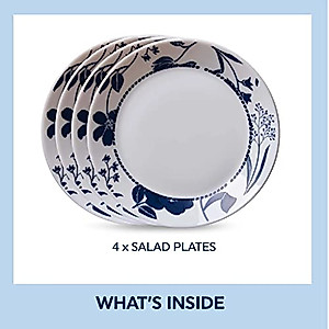Corelle Everyday Expressions 4-Pc Salad Plates Set, Service for 4, Durable and Eco-Friendly 7-1/2-Inch Plates, Higher Rim Glass Lunch Plate Set, Microwave and Dishwasher Safe, Rutherford