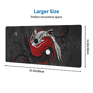 Browrrsson Japanese Art Mouusepad Japanese Art Koi Fish Gaming Mouse Pad Extended Stitched Edges Mousepad,Large Mouse Mat Desk Pad Personalized The Office Mouse Pad 31.5 X 11.8 Inch