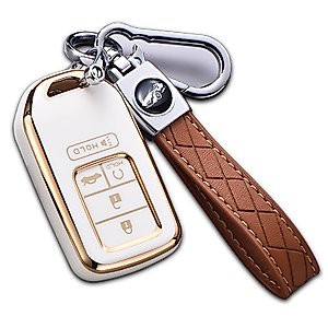 Cacacar Key Fob Cover 2016-2022 for Honda with Keychain, Premium Soft TPU Full Protection Key Fob Case for Honda Accord Civic CRV Pilot Passport Smart Remote Key Protector (Size C-Ivory)
