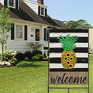 Summer Garden Flag Sunflowers Pineapple Welcome Flag Double Sided Vertical Burlap Yard Outdoor Decor 28x40 Inch