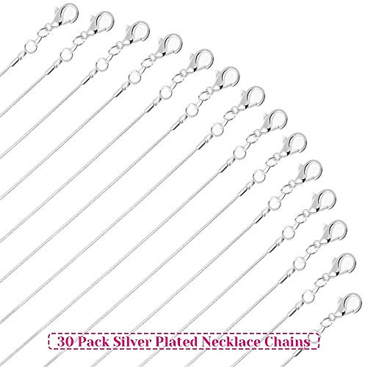 PAXCOO 30 Pack Necklace Chain Silver Plated Necklace Snake Chains Bulk for Jewelry Making, 1.2 mm (18 Inches)
