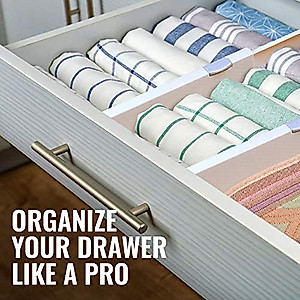 RAPTUROUS Adjustable Drawer Dividers 6 Pack, 5" Tall, 13-22" Long, Deep Dresser Drawer Divider for Bedroom, Closet, Kitchen, Nursery Organization, Strong & Sturdy Hold, Soft Foam Edges（White）