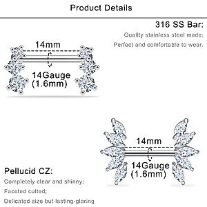 Lcolyoli 14G Surgical Steel Straight Barbell Rings Diamond Straight Shield Barbell Ring Staight Bar Body Piercing Jewelry for Women Men