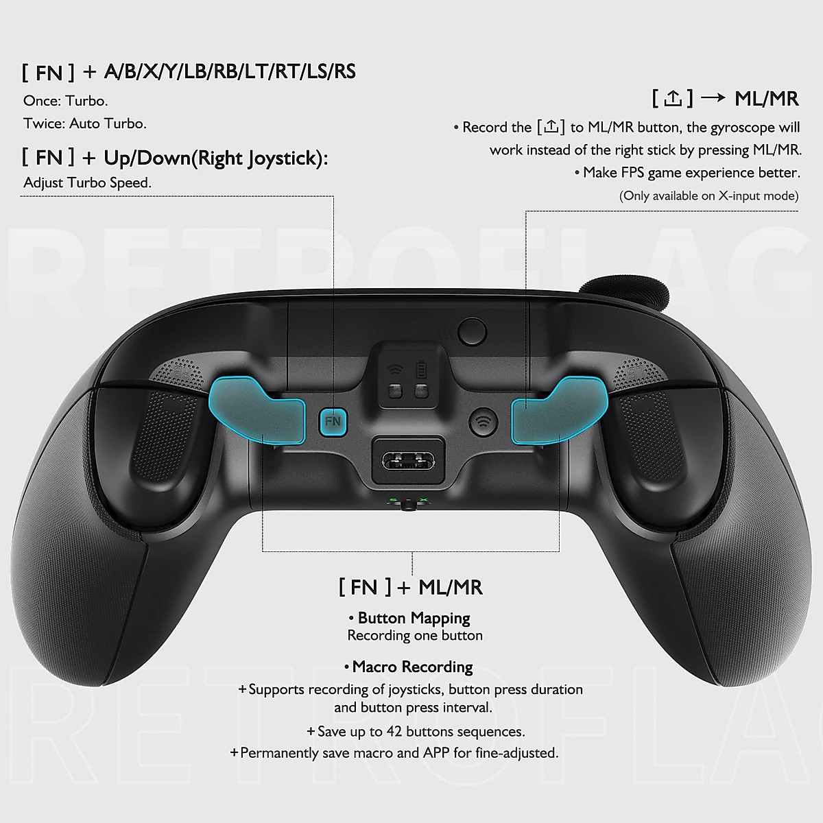 RetroFlag Superpack Xbox Series X|S Controller Strike Pack Paddle, 1000mAh Rechargeable Battery, Programmable Back Buttons, Mapping/Six-Axis Gyro/Turbo,Compatible with Wins/Switch/Steam Deck