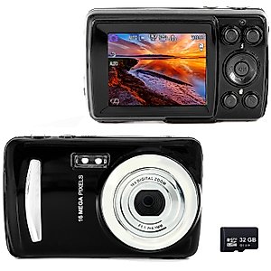 Acuvar 16MP Megapixel Compact Digital Photo and Video Camera with 2.4" LCD Screen, 32GB SD Card, Mic Input and USB Media Transfer (Black)