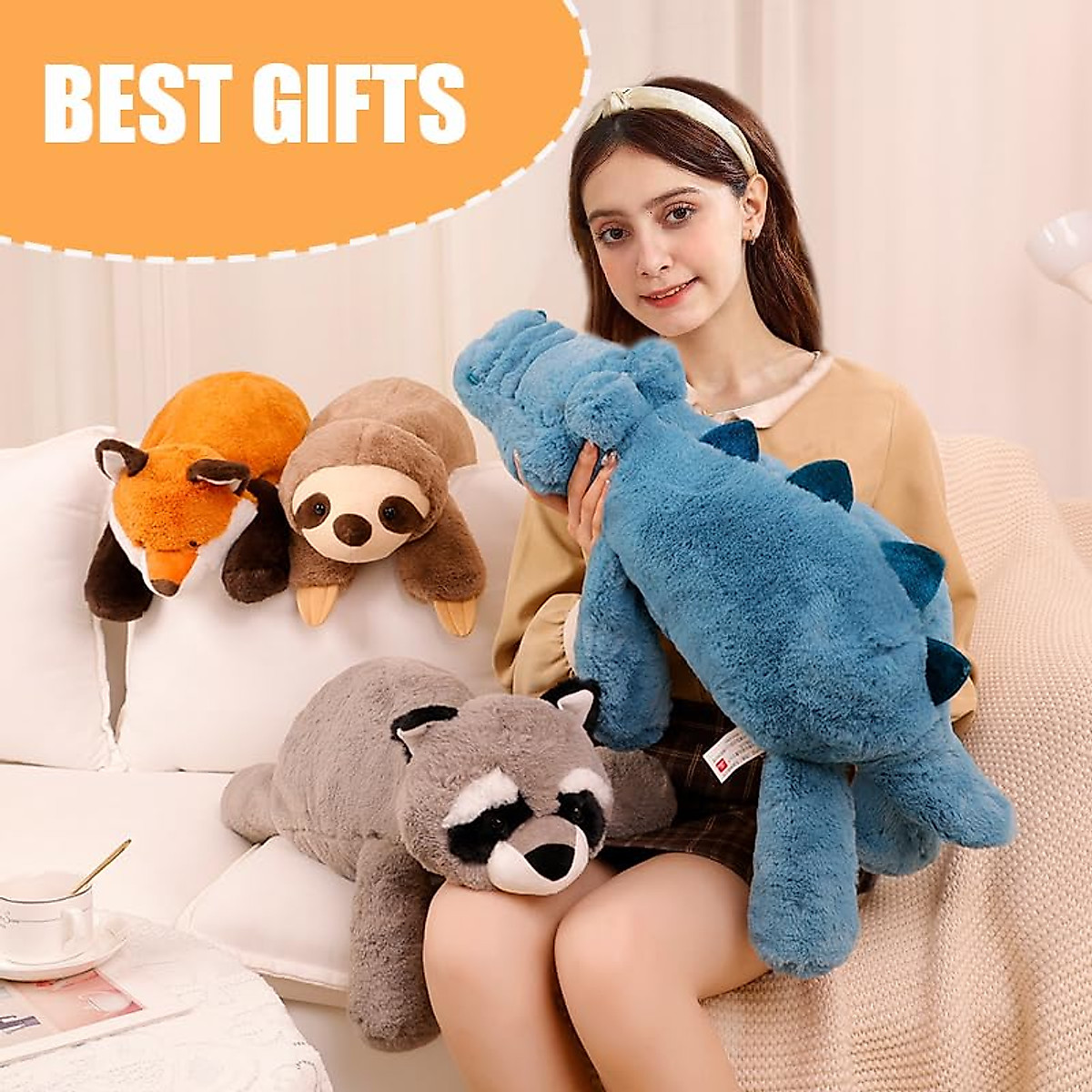 ELAINREN Furry Orange Red Fox Plush Soft Pillow, Big Lifelike Fox Stuffed Kawaii Orange Fox Plushie Animals Toy Gifts for Kids Children Boys Girls Xmas Birthday/23.6''