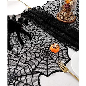 B-COOL Halloween Table Runners Lace 2 Packs Black Spider Web Linens Polyester Gathering Gothic Festival Fabric Decoration 18x72inch