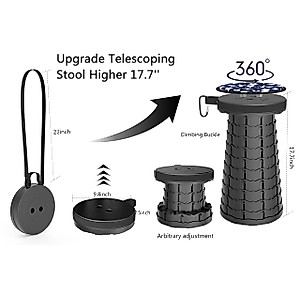 Upgraded Telescoping Stool Collapsible Stool with Seat Cushion & Bag, Retractable Folding Camping Stool for Adults Max Load 500lb More Sturdy Lightweight for Fishing Hiking Gardening (Black-s)