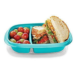 2 Sets of Rubbermaid TakeAlongs On the Go Food Storage and Meal Prep Containers, 3.7 Cup Divided Rectangle, 3-Pack, Teal Splash