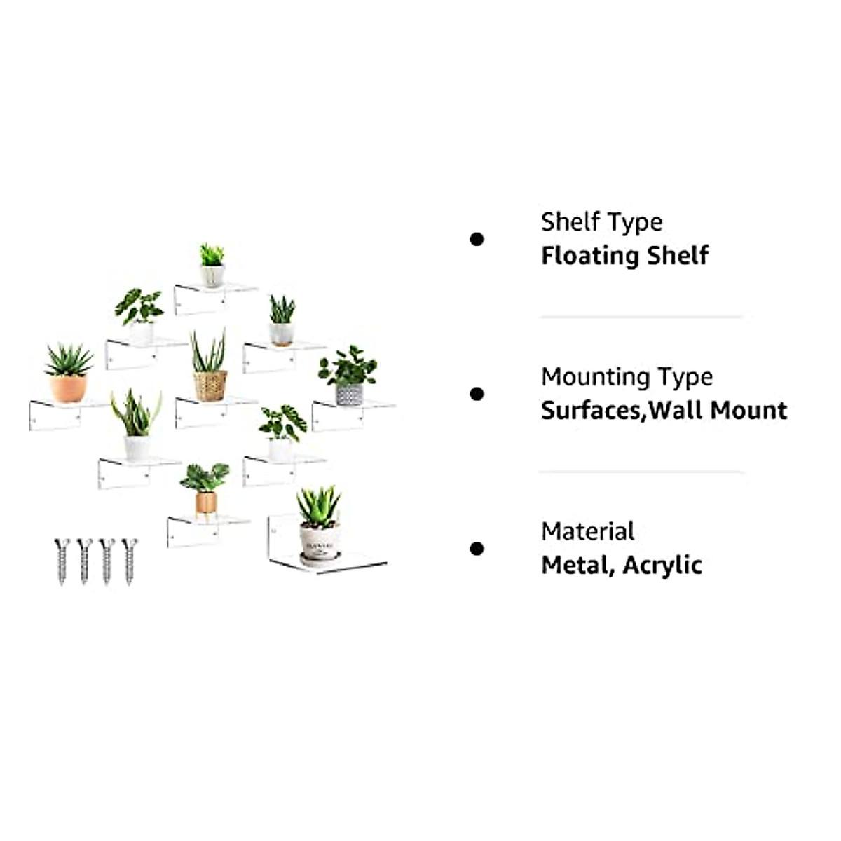 Yalikop Small Adhesive Wall Shelves Acrylic Display Shelf Mini Floating Shelves Pop Shelves Hanging Display Shelves for Space Save Room Bedroom Living Room Bathroom (Clear, 10 Pieces)