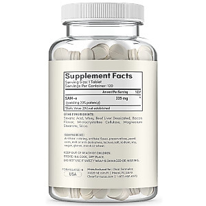 ClearFormulas Sam-e for Dogs, S-Adenosyl-L-Methionine, 225mg 120 Chewable Tablets, Natural Hepatic Liver Health Support