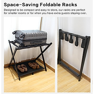 Yuihochic Luggage Rack, Pack of 2, Suitcase Stand with Fabric Storage Shelf ,for Guest Room,Bedroom,Hotel, Foldable Painted Steel Frame (Package Quantity 2)