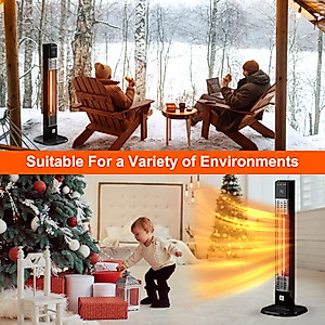 AKIRES Space Heater for Large Room,34IN Portable Electric Tower Heater with IP44 Waterproof,24H Timer,Remote,3 Heating Modes,Infrared Heater for Living Room Bedroom Office Bathroom Indoor Outdoor Use