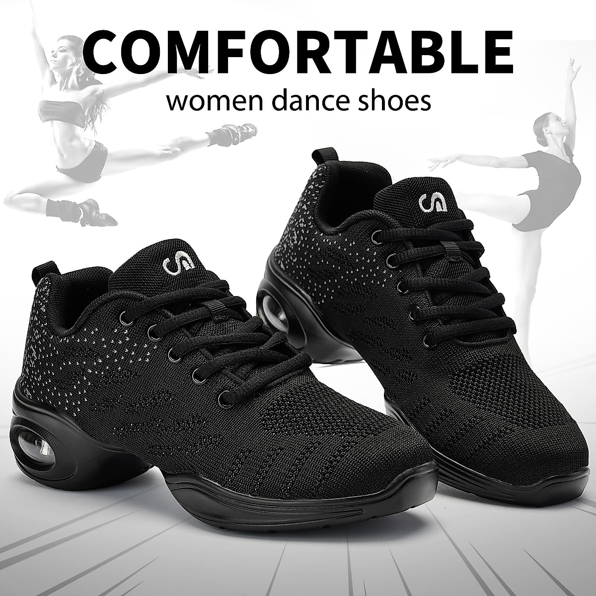 Akk Dance Sneakers for Women Modern Dance Shoes Jazz Shoes Women Dancing Shoes Lace Up Cushion Breathable Ladies Split Sole Dance Sneakers Platform Shoe Spot Black, 10