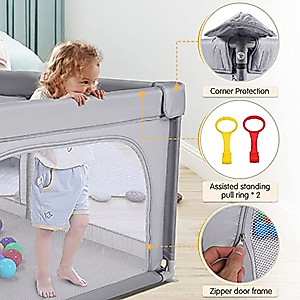 Baby Playpen Extra Large 79'' x 59'' Playpens for Babies and Toddlers, Sailnovo Extra Large Baby Play Pen Play Yard for Baby, Kids Activity Center with Anti-Slip Sucker and Handlers*2(Grey)