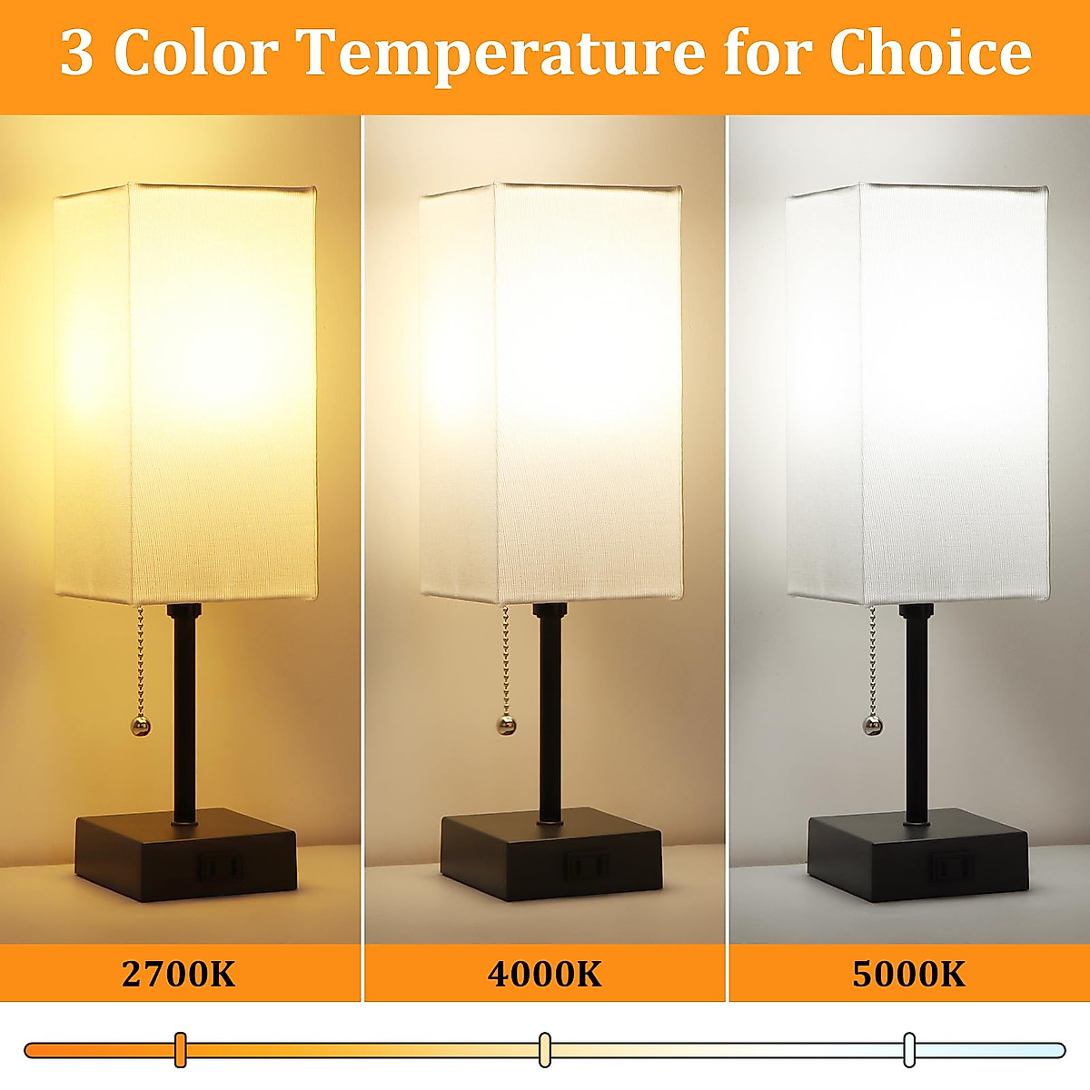 Dott Arts Table Lamp for Bedroom Set of 2,Minimalist Bedside Lamps with AC Outlets，Night Light 2700K 4000k 5000K Small Nightstand Lamps for Living Room Kids Room Office(Bulbs Included)