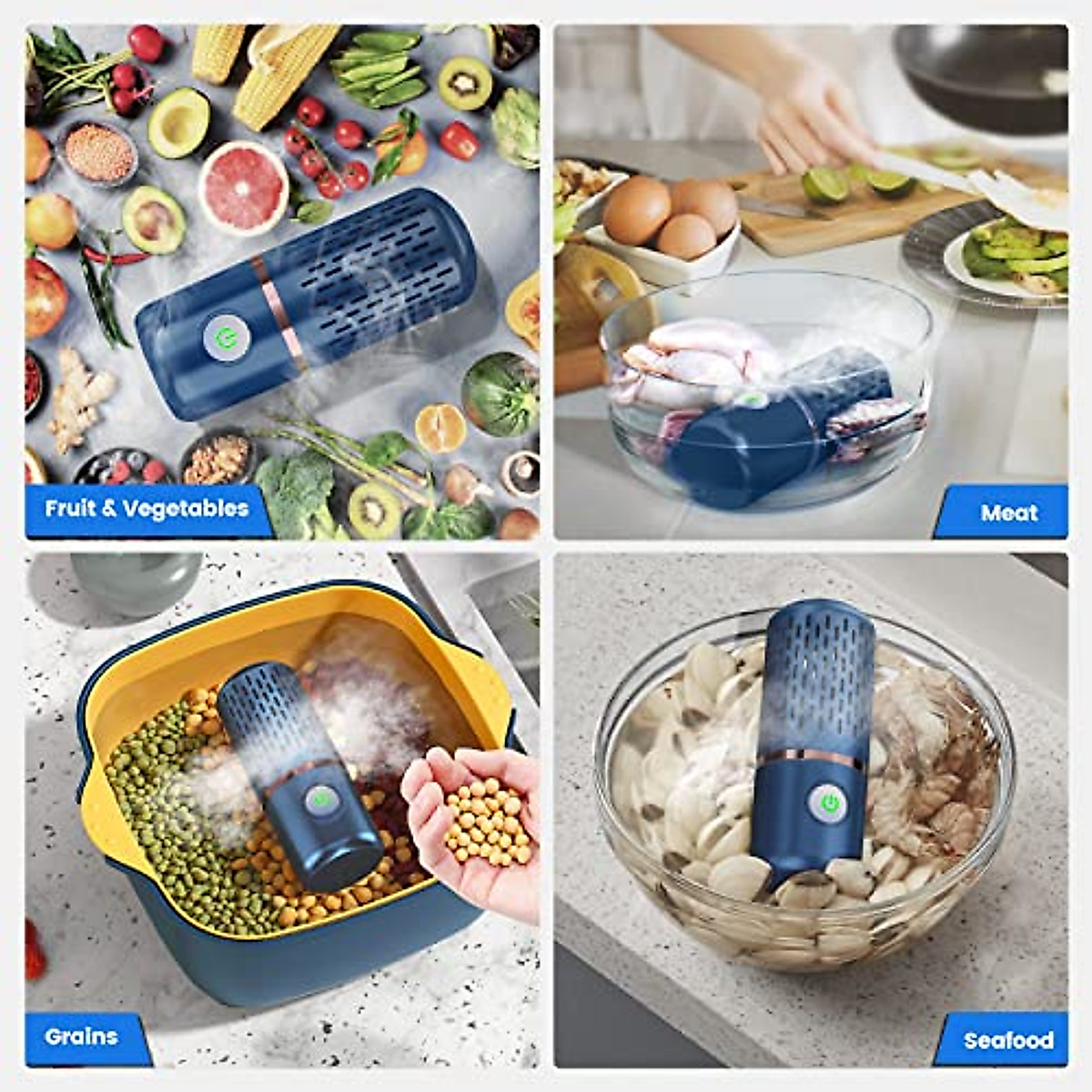 Fruit and Vegetable Washing Machine, Fruit and Vegetable Cleaner Device, Kitchen Gadget Food Purifier for Deep Cleaning Fruits, Vegetables, Rice, Meat and Tableware (Blue)