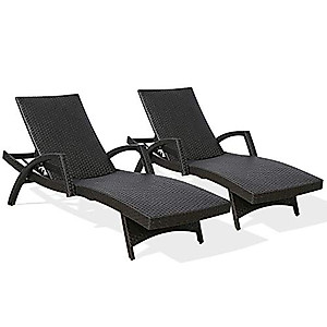 Ulax Lounge Chairs for Outside, Woven Padded Non-Rust Aluminum Chaise, Quick Dry Foam, Adjustable Armed Patio Lounger with Wheels, 2-Pack (Dark Brown)