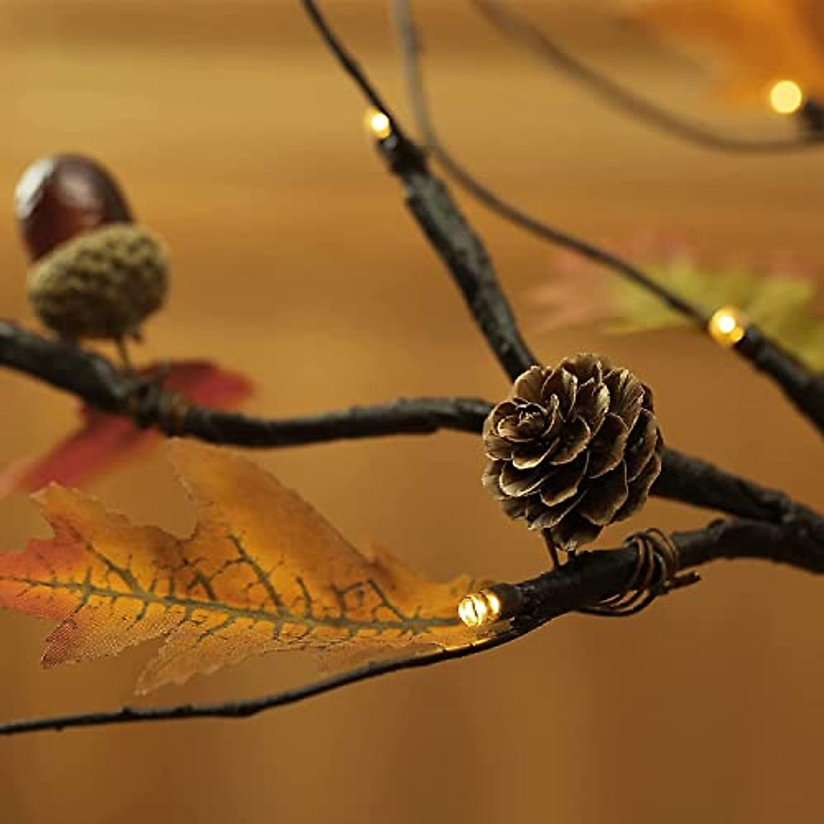 Monsense 24 Inch Artificial Fall Oak Maple Tree, Lighted Fall Decorations for Home, Fall Centerpieces for Tables, Perfect for Thanksgiving, Autumn, Wedding and Halloween Decor