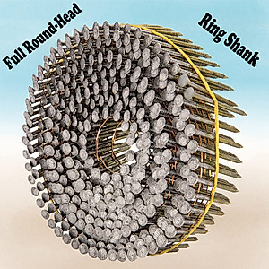 Siding Nails 1-1/4-Inch x .092-Inch, 15-Degree Collated Wire Coil, Full RoundHead, Ring Shank, Hot-Dipped Galvanized, 1600 Count for Rough Nailing of Lathing and Sheathing Materials by BOOTOP