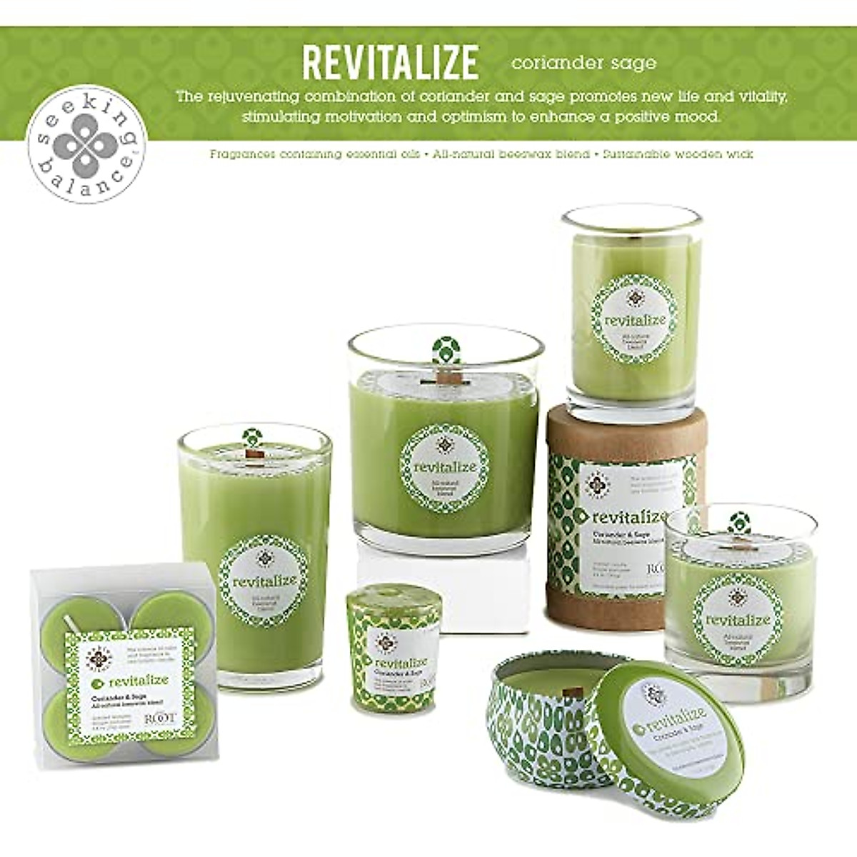 Root Candles Seeking Balance Spa Candle Aromatherapy Candles, Tealights, Revitalize: Coriander Sage, 8-Count