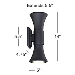 Possini Euro Design Joan Modern Outdoor Wall Light Fixture LED Textured Black Aluminum 14" Sanded Glass Up Down for Exterior House Porch Patio Outside Deck Garage Yard Front Door Garden Home