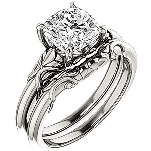 Moissanite World 3 CT Cushion Cut Colorless Moissanite Engagement Ring Wedding/Bridal Ring Set, Diamond Ring Set, Promise Vintage Antique Gold Silver Ring Set (6)
