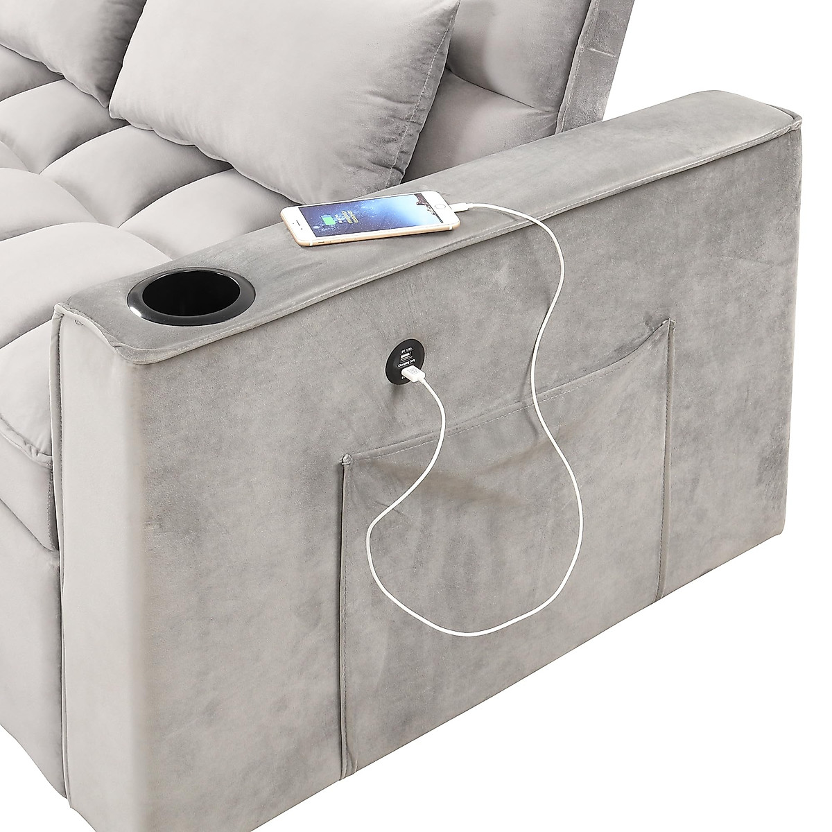 Harper & Bright Designs 55.3" 4-1 Multi-functional Sofa Bed, Sleeper Sofa Bed with Cup Holder and USB Port for Living Room or Apartments, Gray