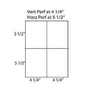 Perforated Paper, 4 Up 24# 8.5" X 11". Perforated in 4 Pcs. of 4.5" X 5.5". (1 Horizontal 1 Vertical). 500 Sheets. Ideal for W-2 and 1099 Tax Forms, and Much More. Working with Laser/Inkjet Printer.