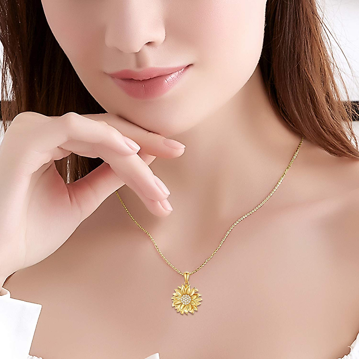 SISGEM Solid 14K Sunflower Pendant Necklace with Moissanite Gold Flower Necklace for Women You are My Sunshine Necklace Dainty Jewelry for Wife, Mom,16''-18''