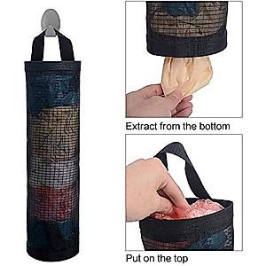 Plastic Bag Holder, Hanging Folding Mesh Garbage Bag for Home and Kitchen Plastic Bag Storage (Black 2 Pack)