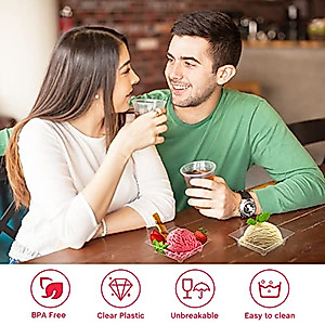 300 Pieces Mini Dessert Plates with 300 Tasting Spoons,1 oz Clear Appetizer Plates 2.4x2.4 Inch Disposable Plastic Cake Plates for Dessert Ice Cream Fruit Salad Cake Tastings Wedding Party Serving