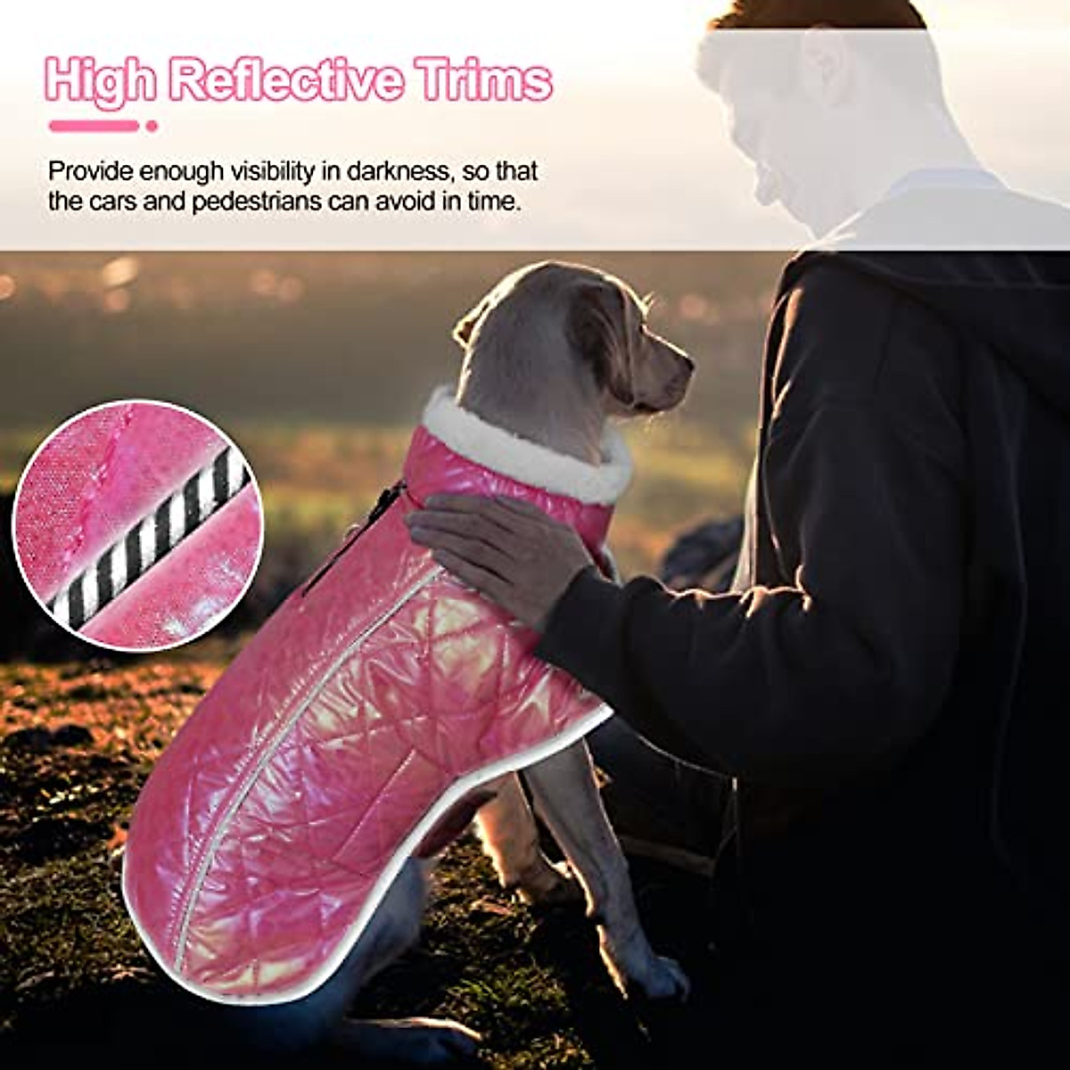SUNFURA Warm Dog Coat, Waterproof Dog Winter Jacket for Small Medium Large Dogs, Turtleneck Dog Snow Jacket Reflective Dog Coats with Harness, Padded Dog Snowsuit for Cold Weather, Pink M