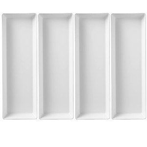 US Acrylic Avant White Plastic Serving Trays (Set of 4) 15” x 5” | Narrow Reusable Rectangular Party Platters | Serve Appetizers, Fruit, Veggies, & Desserts | BPA-Free & Made in USA