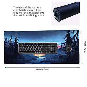 Imegny Large Gaming Mouse Pad, Extended XXL Desk Pad & Non-Slip Rubber Mat for Mice and Keyboard with Stitched Edges （90x40 Fengjing）