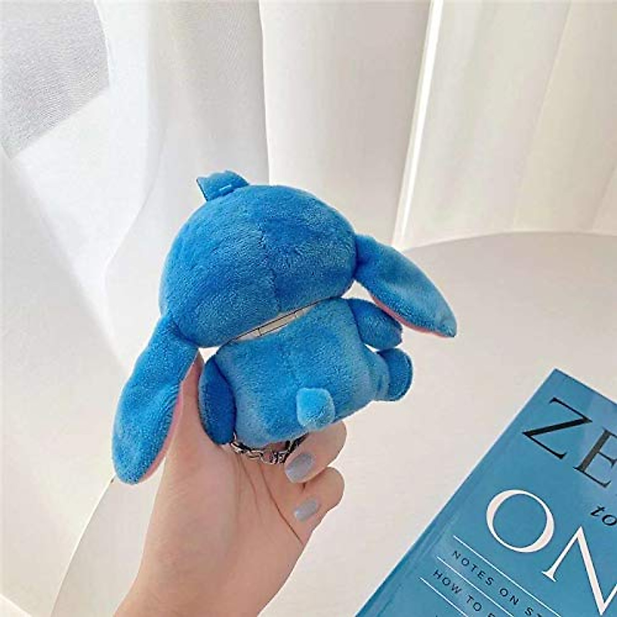 AirPods Case Soft TPU Fluffy Plush Blue Stitch Cover with Keychain Hook for Apple AirPods1 AirPods2 1 2 1st 2nd Generation 3D Cartoon Disney Disneyland Cute Lovely Warm Christmas Kids Girls