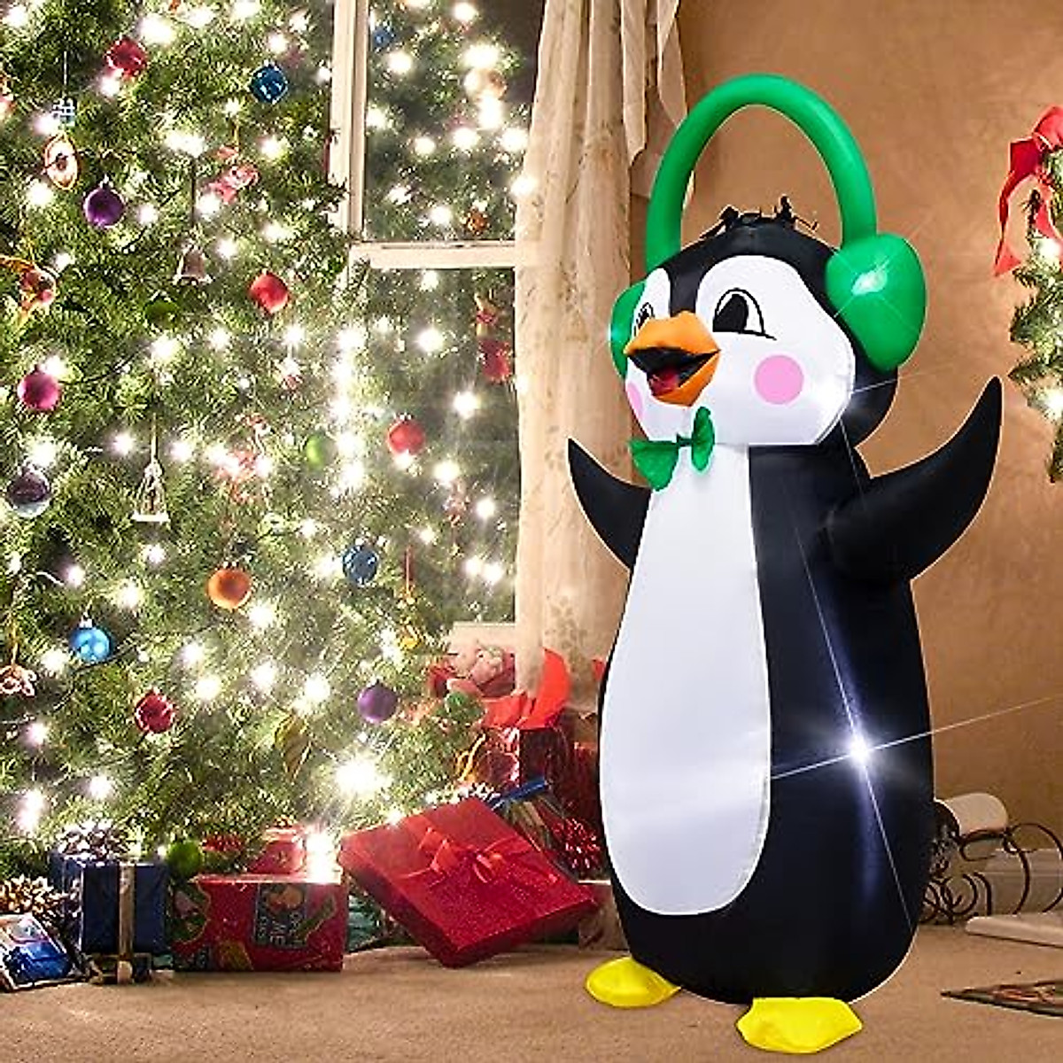 DROFELY 4 Foot Christmas Inflatable Penguin with Headphones Indoor Outdoor Decoration Christmas Yard Blow up -WM-07