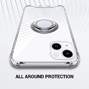 Silverback Designed for iPhone 13 Mini Case Clear with Ring Kickstand, Protective Shock -Absorbing Bumper Shockproof Phone Case for Apple iPhone 13 Mini 5.4 inch-Clear
