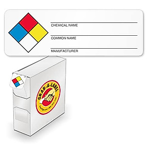 SmartSign Roll of 500 NFPA Paper Mini Labels with Chemical Name, Hazard Labels in Dispenser Box | 1" x 3" Matte Paper, Write-On