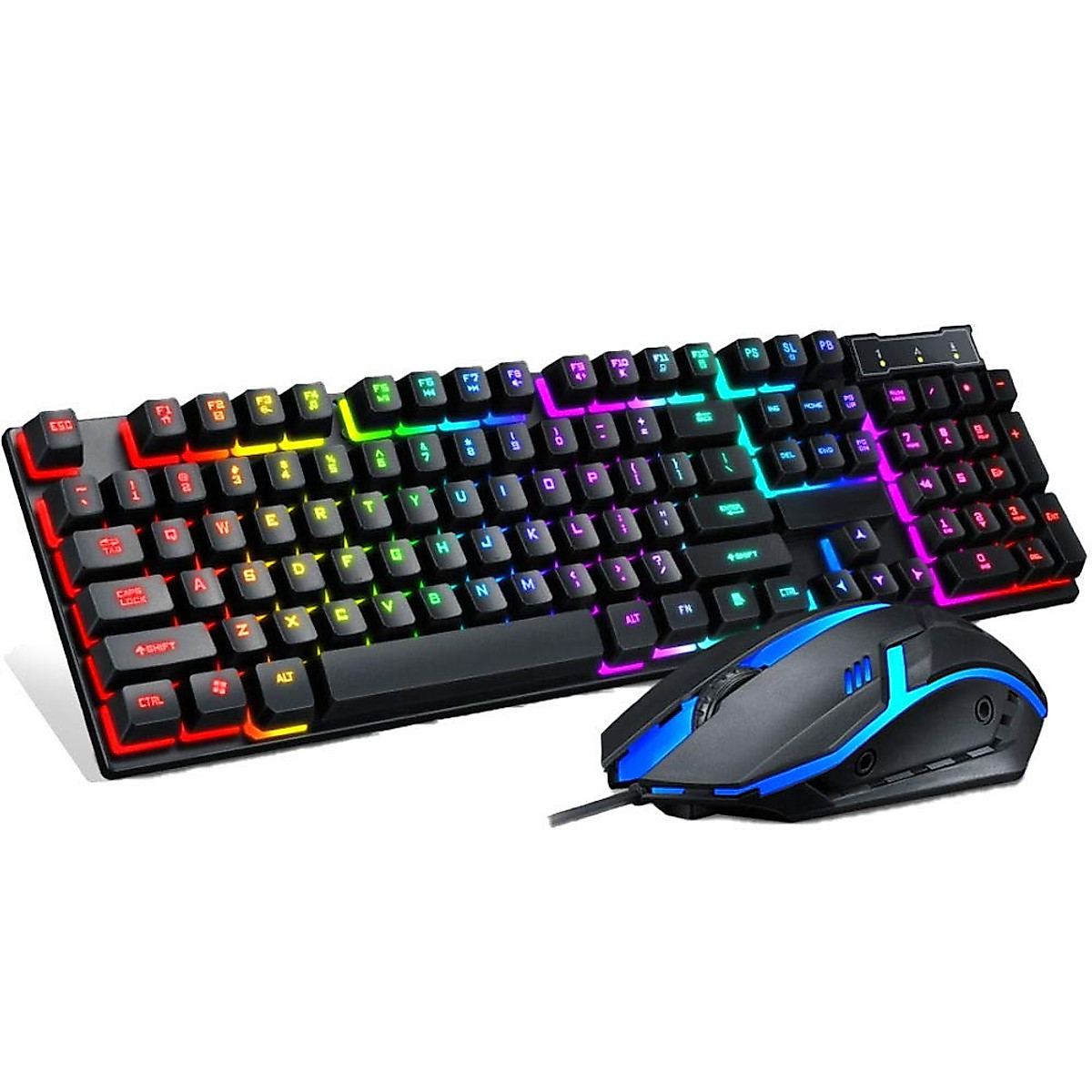 look see Backlight Keyboard with Optics Mouse Gaming Rainbow Multi-Color LED Backlit USB Interface Teclado Mechanical Feeling for PC, MAC,