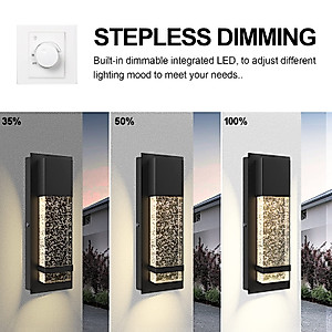 PARTPHONER Modern Wall Sconce, LED Wall Light with Crystal Bubble Glass Modern Porch Light Outdoor Indoor Wall Fixture 12W Lumen 3000K for Doorway Garden Hallway Patio Living Room, 2 Pack