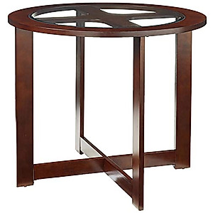 Roundhill Furniture Cylina Solid Wood Glass Top Round Dining Table with 4 Chairs